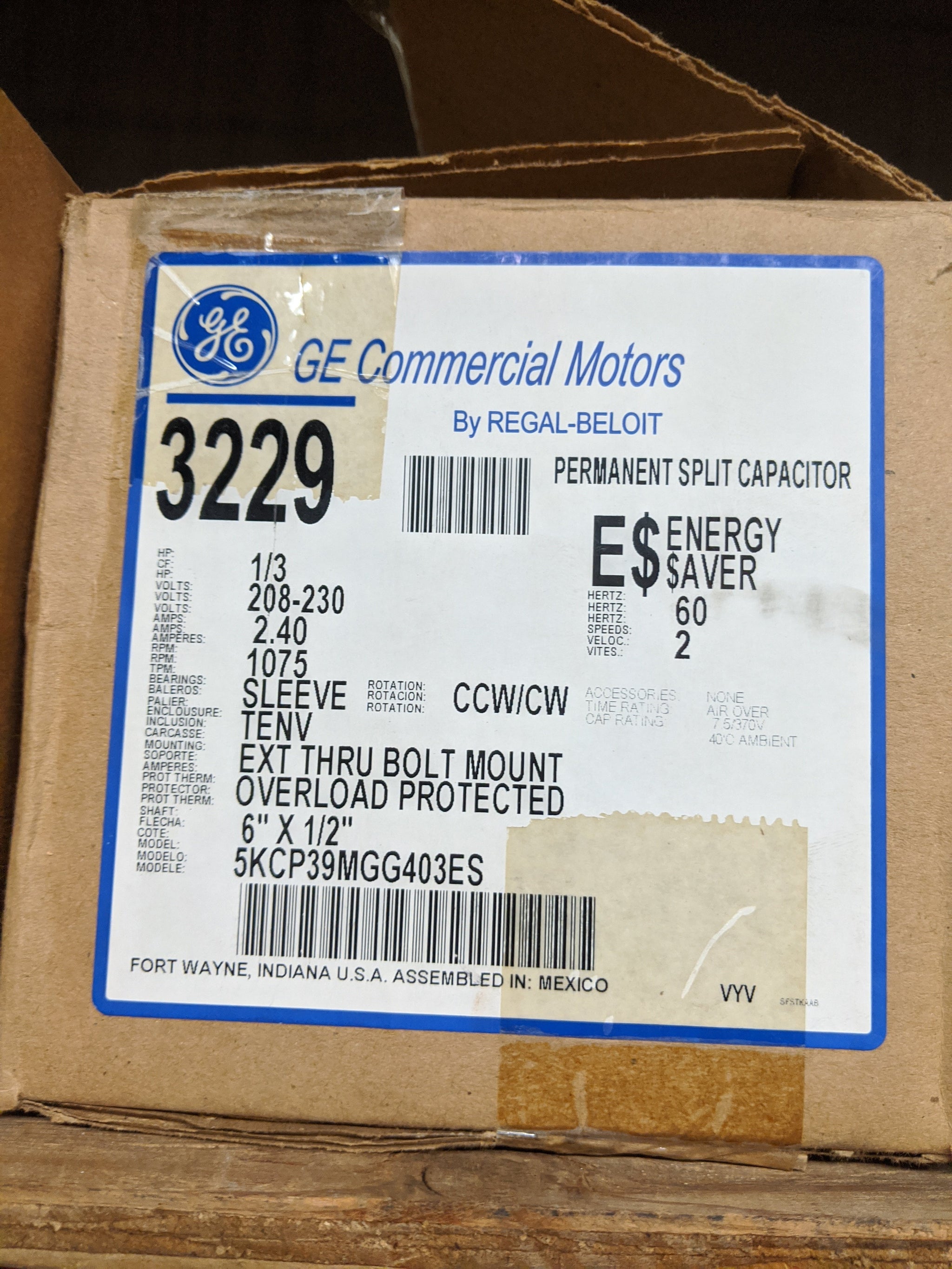 GE Motor 3229, 1/3 HP Motor | Weber Electric Supply