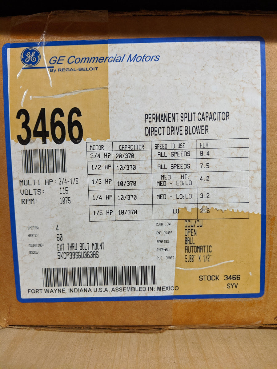 GE Motor 3466, 3/4 HP Motor | Weber Electric Supply