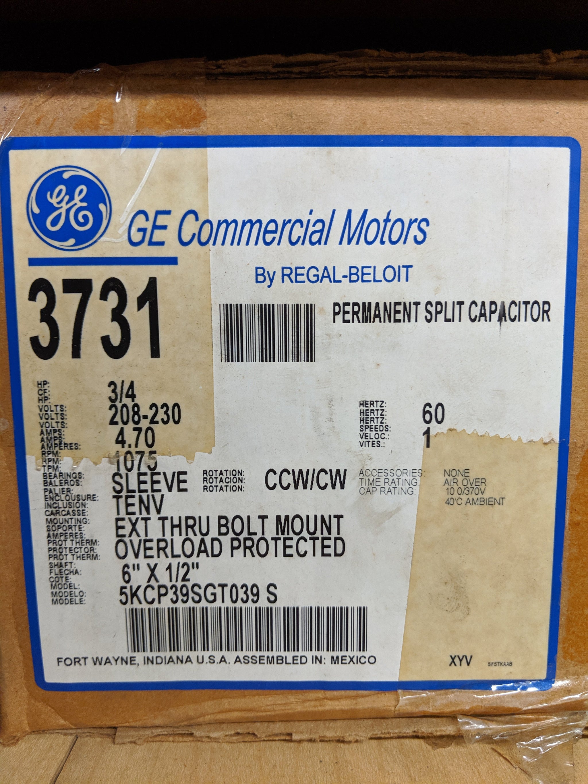 GE Motor 3731, 3/4 HP Motor | Weber Electric Supply