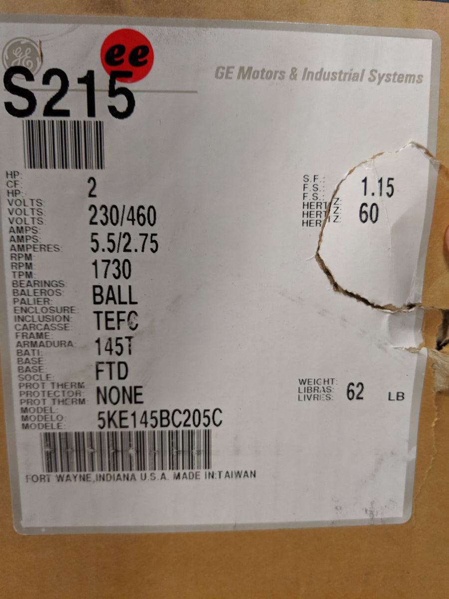 GE Motor S215, 2 HP Motor | Weber Electric Supply